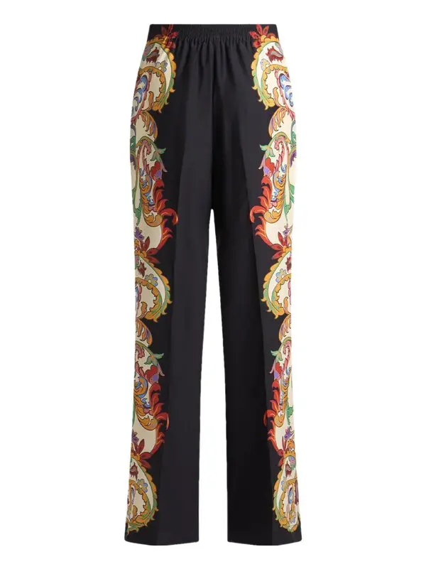 Etro Bandana Bouquet Printed Straight-leg Trousers - Black