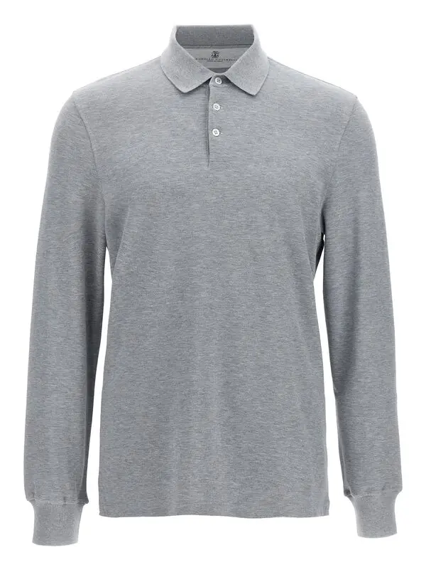 Brunello Cucinelli Long Sleeved Buttoned Polo Shirt - Gray