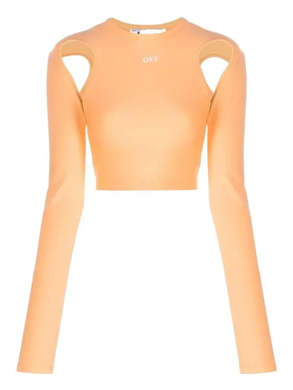 Off-White Sleek Cut-out Long-sleeved Top - Nude