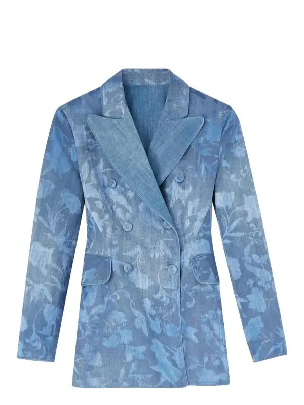 Ermanno Scervino Double-breasted Rose Motif Jacket - Blue