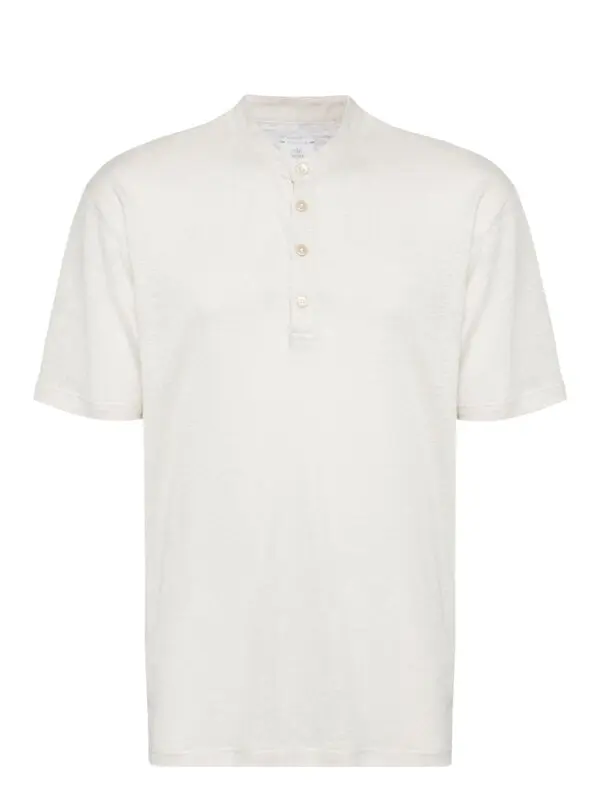 Eleventy Buttoned Linen-cotton T-shirt - Hell Beige