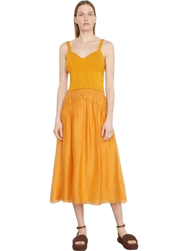 Vince Smocked-waist High-waisted Skirt - Orange