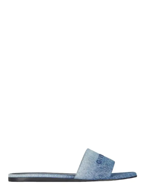 Givenchy Logo Detailed Denim Flat Mules - Medium Blue