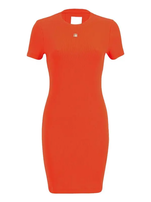 Givenchy 4g Plaque Ribbed Short Sleeve Dress - Orange