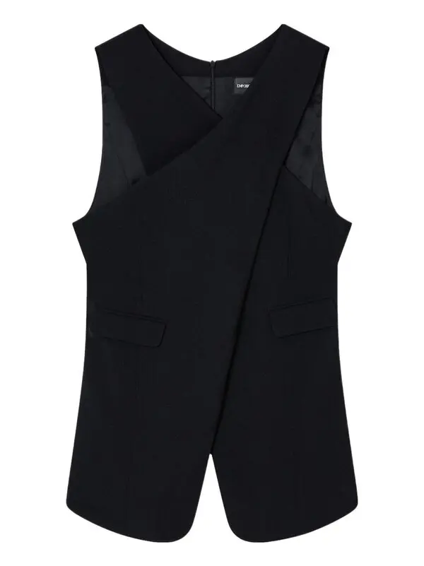 Emporio Armani Sleeveless Cross-back Top With Pockets - Black