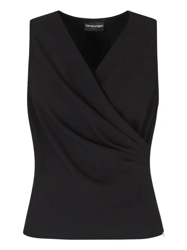 Emporio Armani Sleeveless V-neck Draped Top - Black