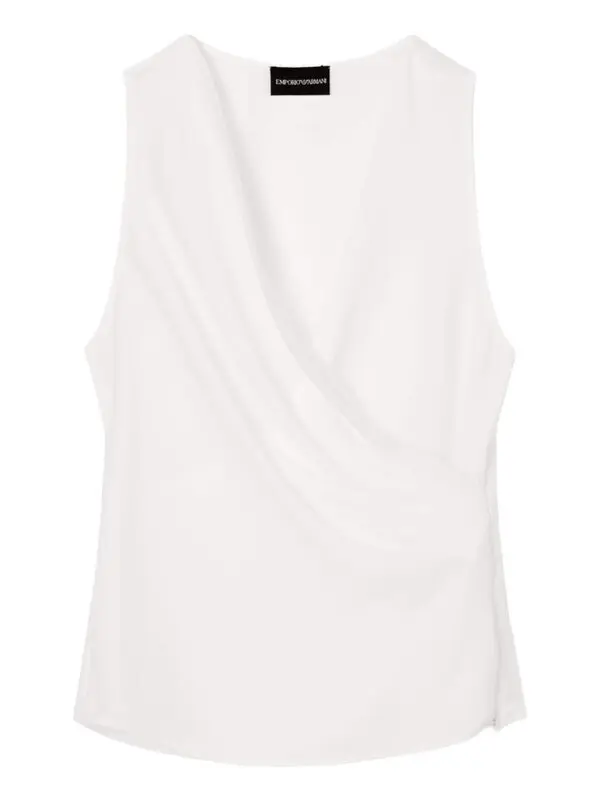 Emporio Armani Sleeveless V-neck Draped Crepe Top - White
