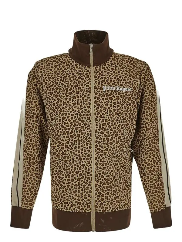 Palm Angels High Neck Leopard Jacquard Track Jacket - Brown
