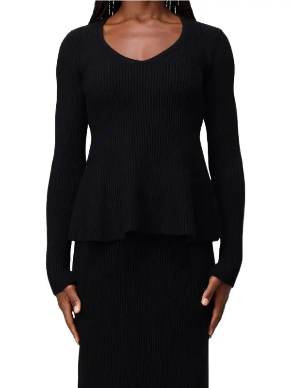 TWINSET V-neck Ribbed Jumper With Flared Hem - Black