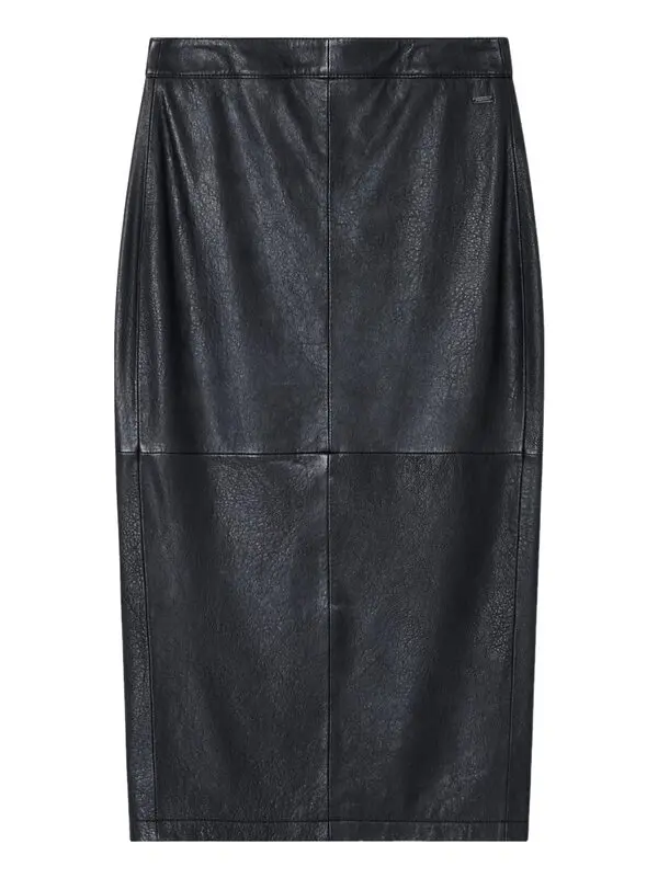 Armani Exchange Leather Panel Midi Skirt - Black