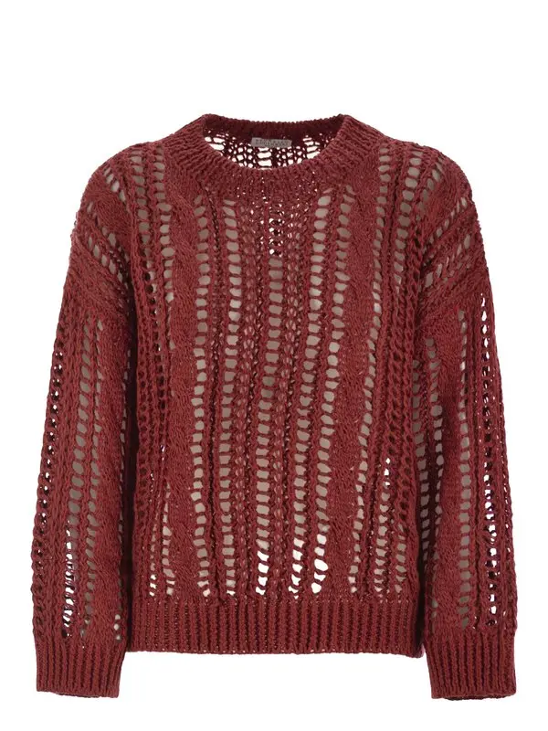 Brunello Cucinelli Open Knit Crewneck Jumper - Red