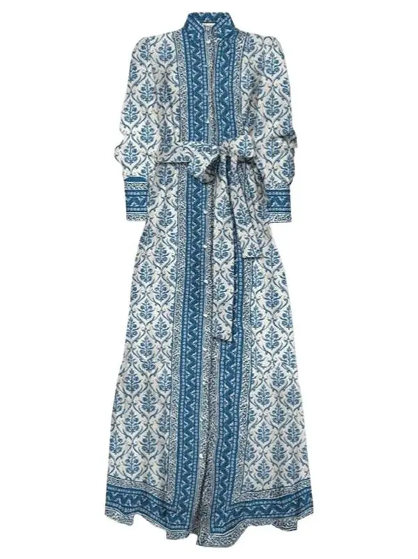 MC2 SAINT BARTH Printed Long Sleeve Maxi Dress - Blue