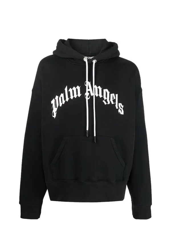 Palm Angels Logo Print Drawstring Hoodie - Black