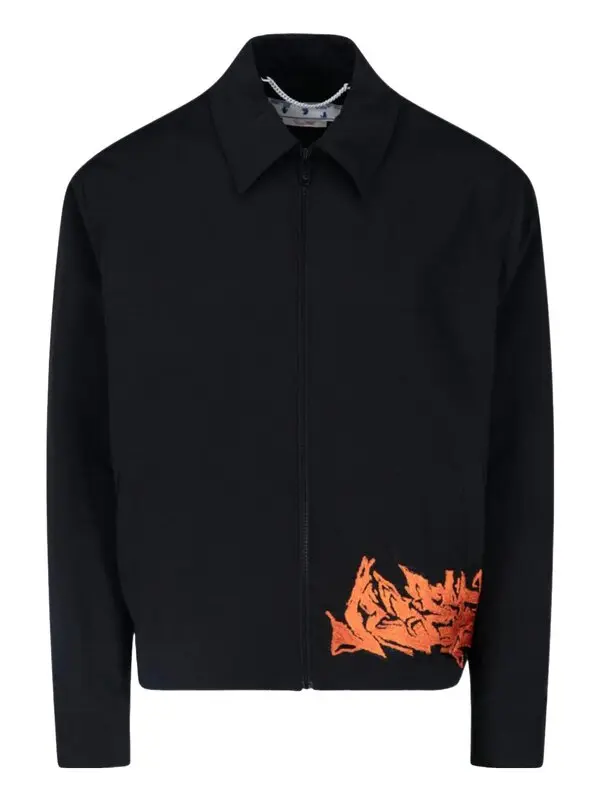Off-White Zip-up Long-sleeve Jacket With Logo Detail - Black