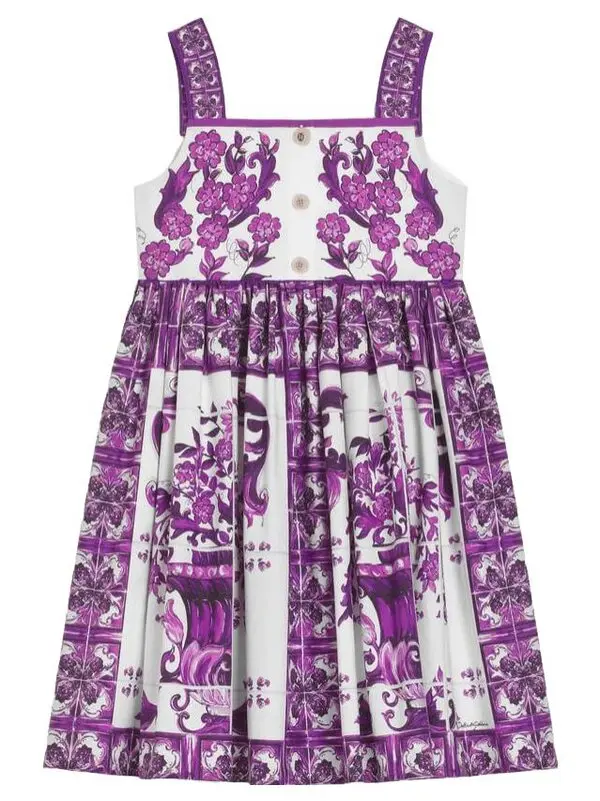 Dolce & Gabbana Sleeveless Graphic Print Cotton Dress - Purple