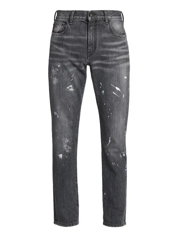 Off-White Diag-striped Distressed Straight Leg Jeans - Black
