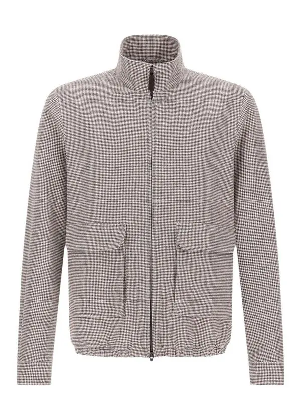 Herno Houndstooth-pattern Zip-up Jacket - Mud