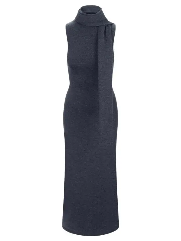 Staud Canal Midi Dress With Detachable Scarf - Charcoal