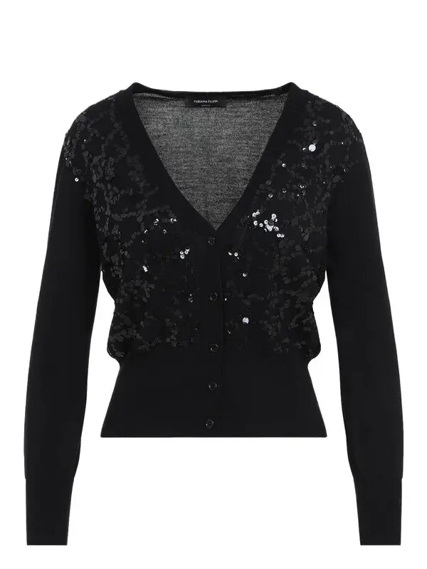 Fabiana Filippi V-neck Sequin Cropped Cardigan - Black