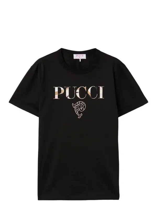 Emilio Pucci Logo Print Crewneck Short Sleeve Top - Black