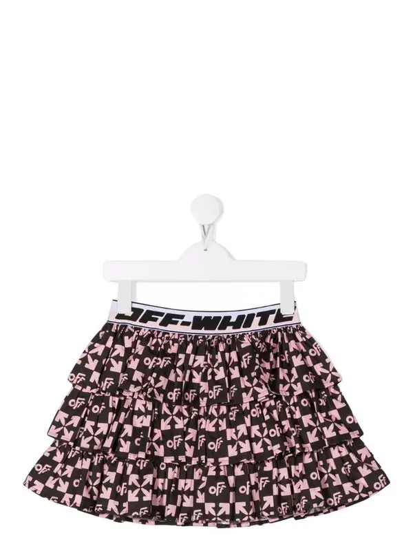 Off-White Monogram-print Tiered Ruffle Skirt - Black