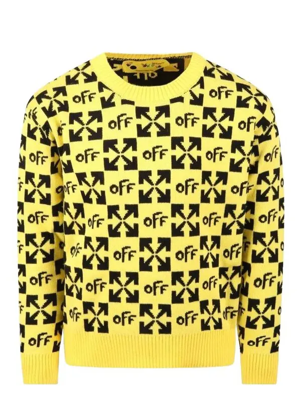 Off-White Monogram-intarsia Cotton Jumper - Yellow