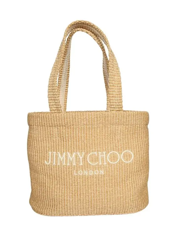 JIMMY CHOO Woven Tote Bag With Logo - Nude