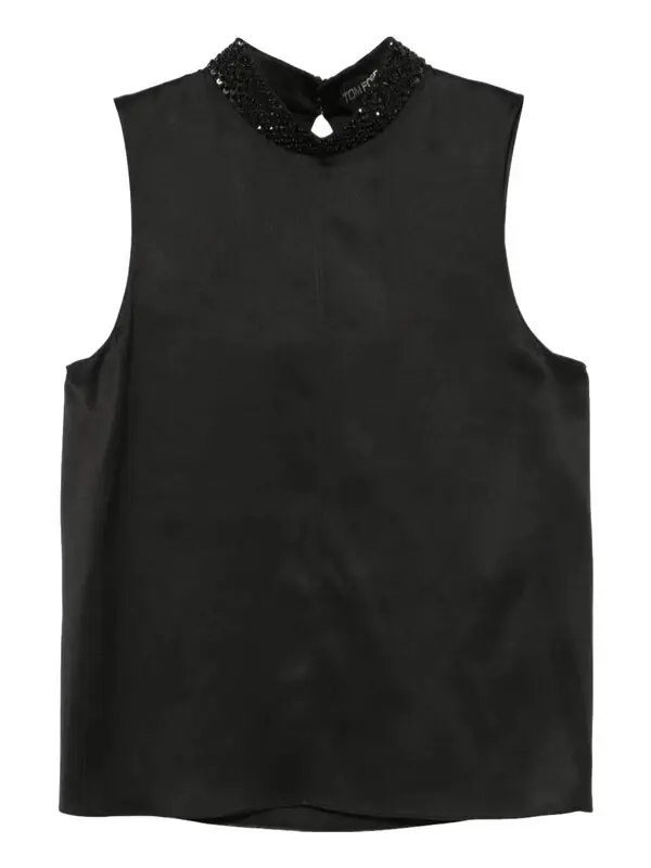 TOM FORD Sleeveless Embellished High Neck Top - Black