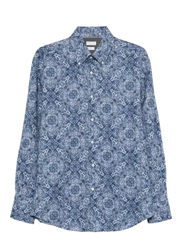 Brunello Cucinelli Paisley Print Long Sleeve Shirt - Blue