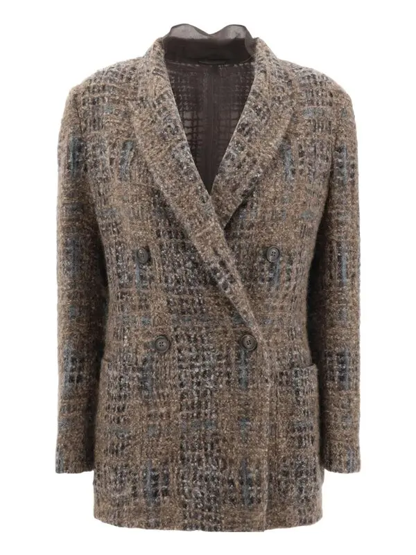 Brunello Cucinelli Double-breasted Checked Blazer - Brown