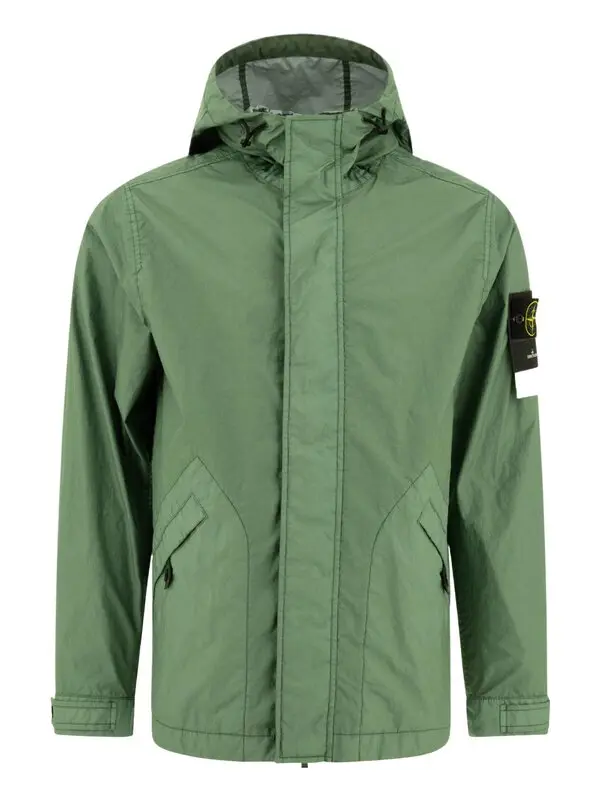Stone Island Compass Patch Hooded Jacket - Green