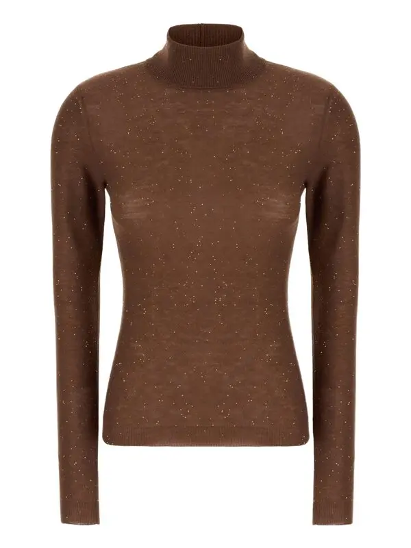 Fabiana Filippi Sequin High Neck Jumper - Brown