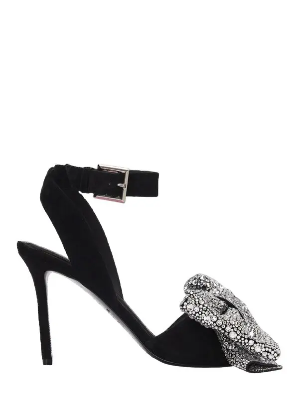 Balmain Suede Embellished Bow High Heel Sandals - Black