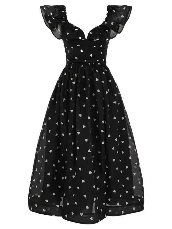 Zimmermann Ruffled Heart Print Midi Dress - Black