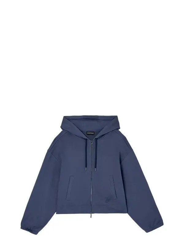 Emporio Armani Zip-up Hooded Sweatshirt With Embroidered Logo - Blue