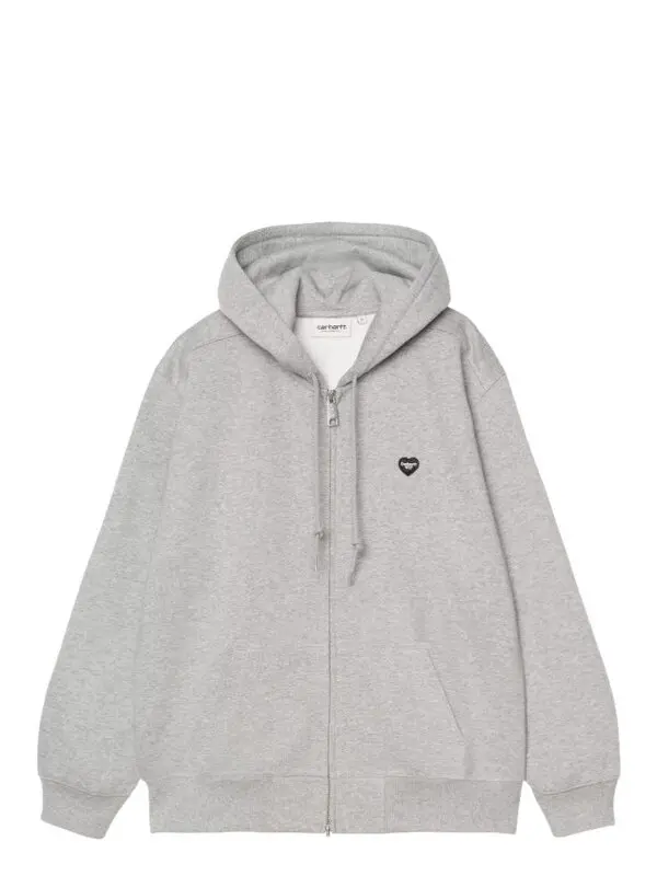 Carhartt Work In Progress Hooded Zip-up Jacket With Small Heart Patch - Heather/black