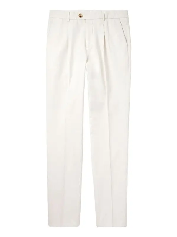 Brunello Cucinelli Pleated Cotton Trousers - White