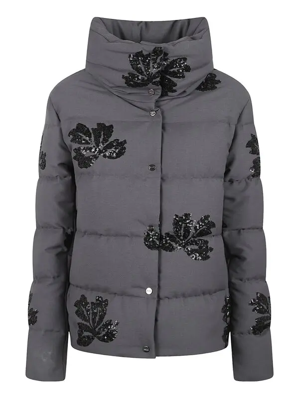 Herno Embroidered Sequin High Neck Jacket - Black
