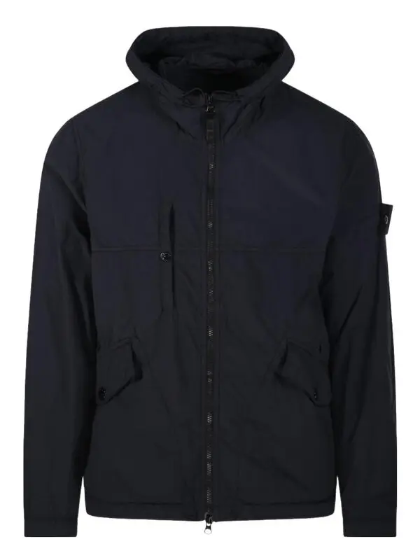 Stone Island Zipped Hooded Jacket - Black