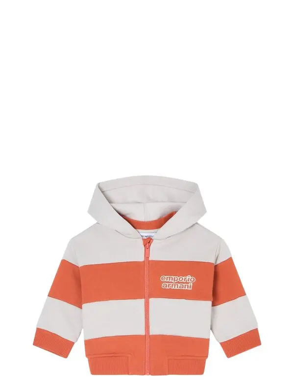 Emporio Armani Striped Hoodie With Embroidered Logo - Orange