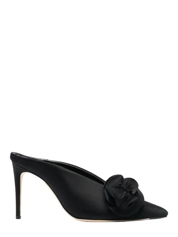 Victoria Beckham Floral Appliqué Satin Pointed Toe Mules - Black