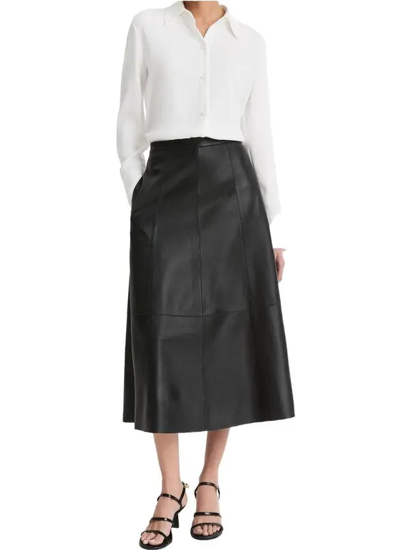 Vince Mid-waist Trumpet Leather Skirt - Black