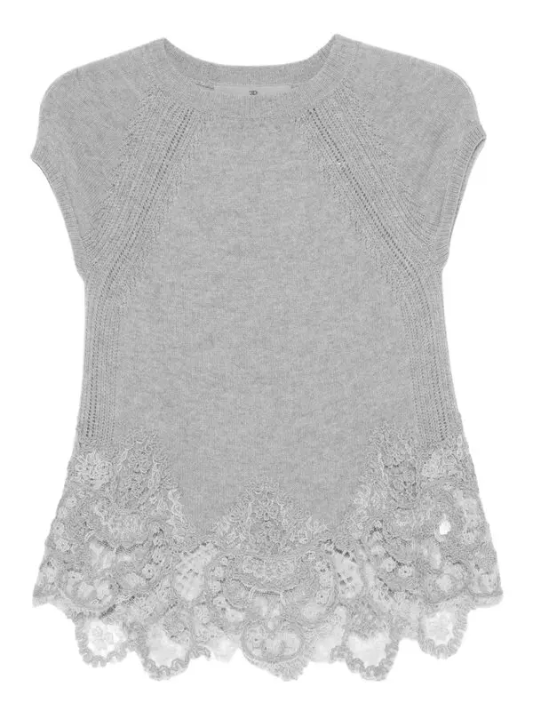 Ermanno Scervino Lace-trimmed Knit Top - Gray