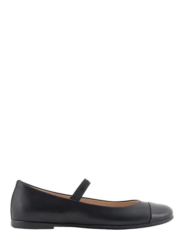Emporio Armani Round Toe Ballerina Flats With Logo Strap - Black