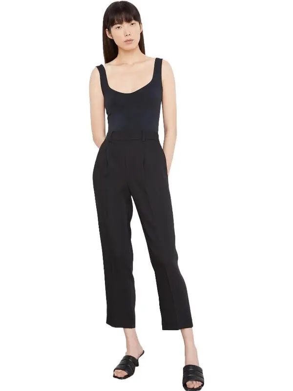 Vince High-waist Tapered-leg Pleated Trousers - Black