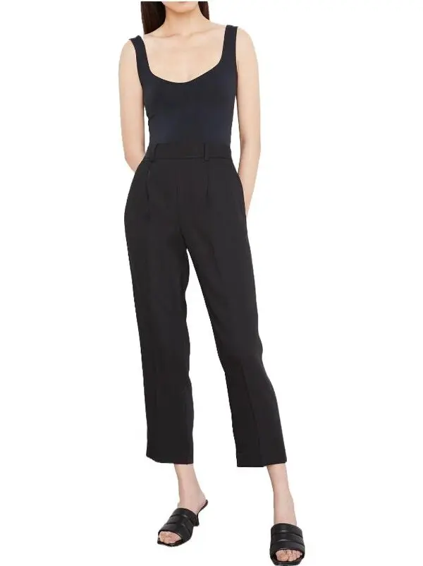 Vince High-waist Tapered-leg Pleated Trousers - Black
