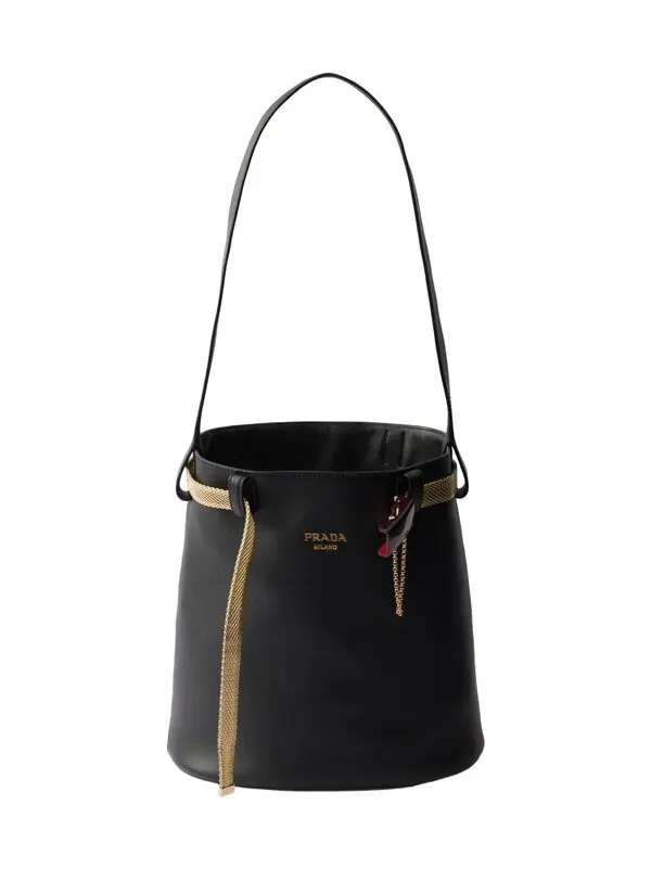 Prada Buckle Leather Bucket Bag - Black