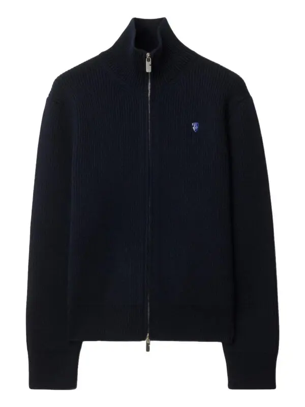 Burberry Zip-up Cardigan With B Shield Detail - Indigo