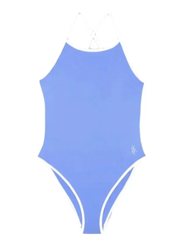 SPORTY  RICH Logo One-piece Swimsuit - Blue