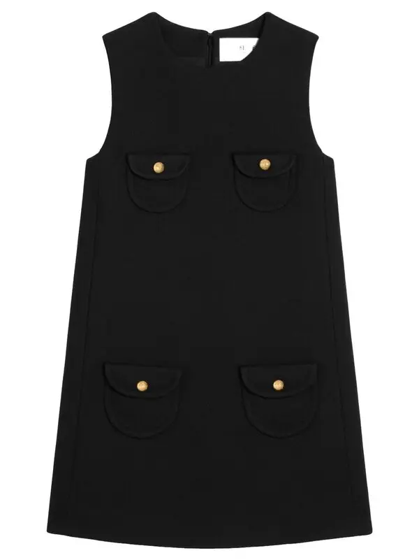 Celine Trapeze Mini Dress In Double Faced Wool Tricotine - Black